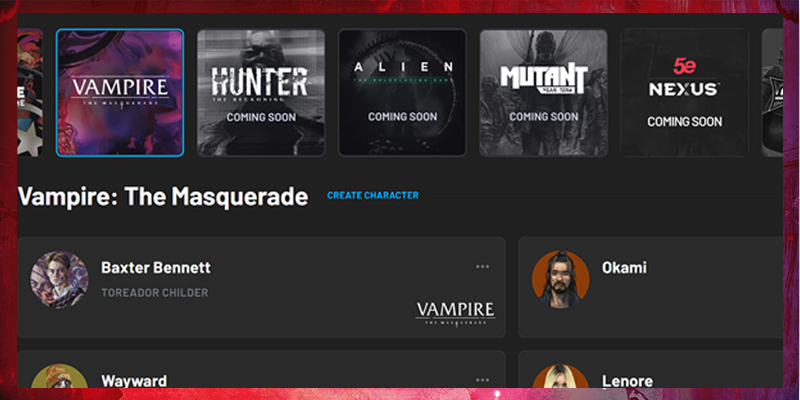 Vampire: The Masquerade NEXUS | Tools | Character Tools Overview